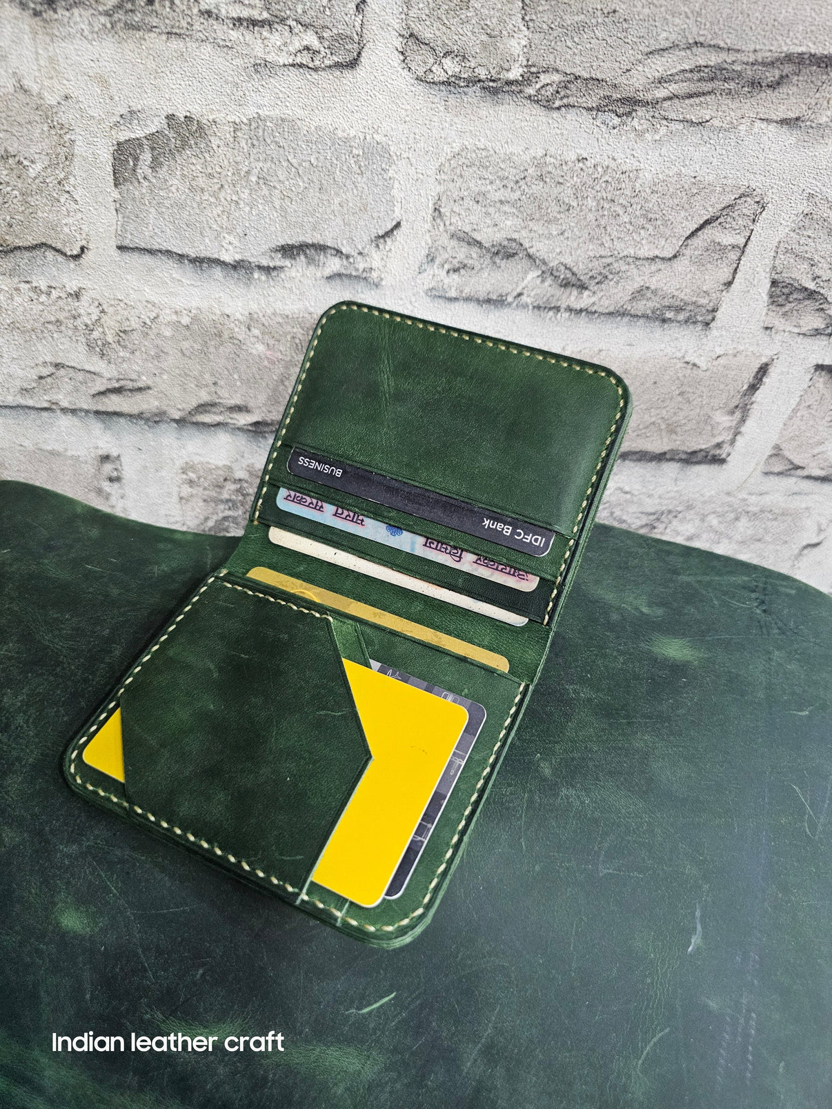 Handmade leather card wallet - Cherry red - Indianleathercraft