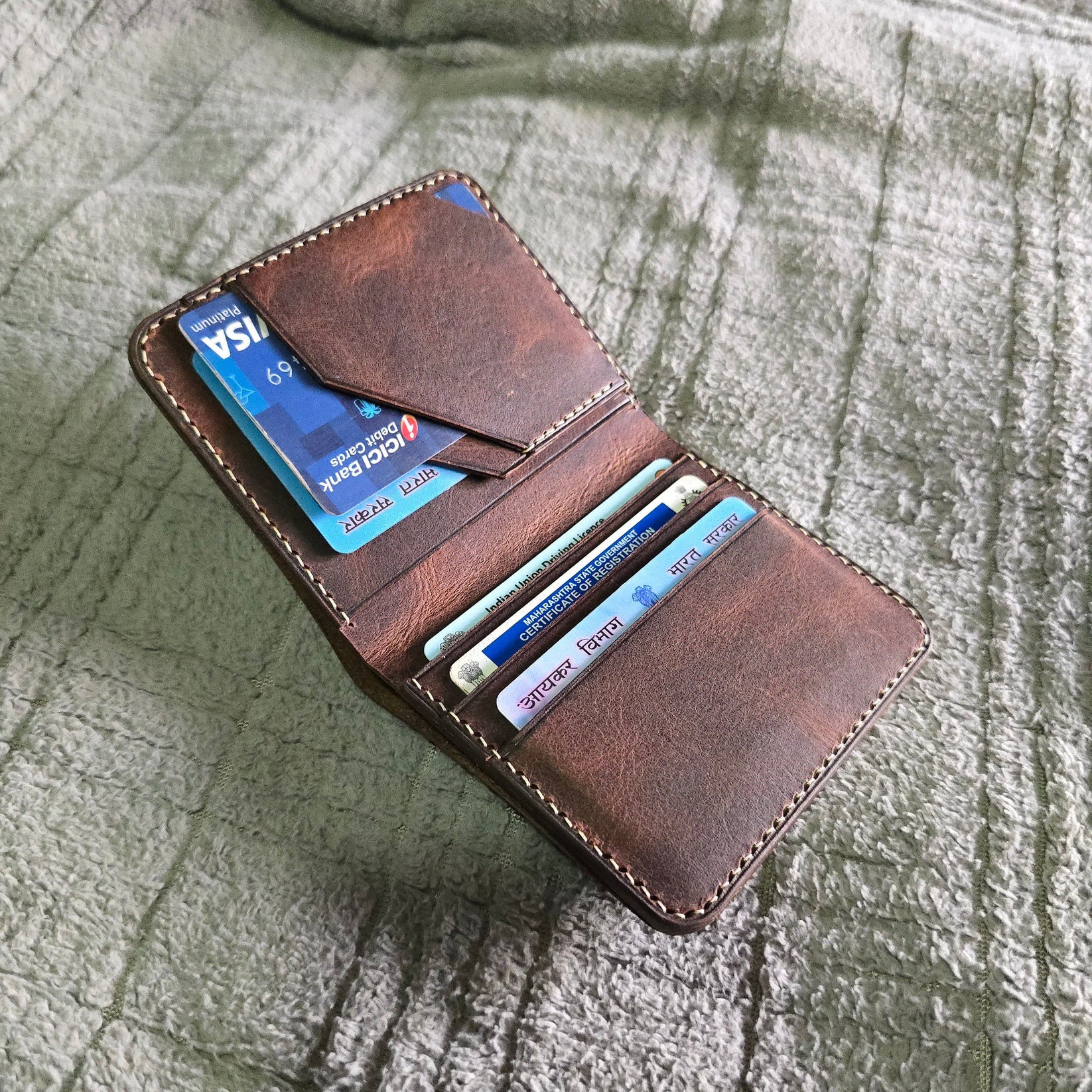 Handmade leather card wallet - Vintage grey - Indianleathercraft