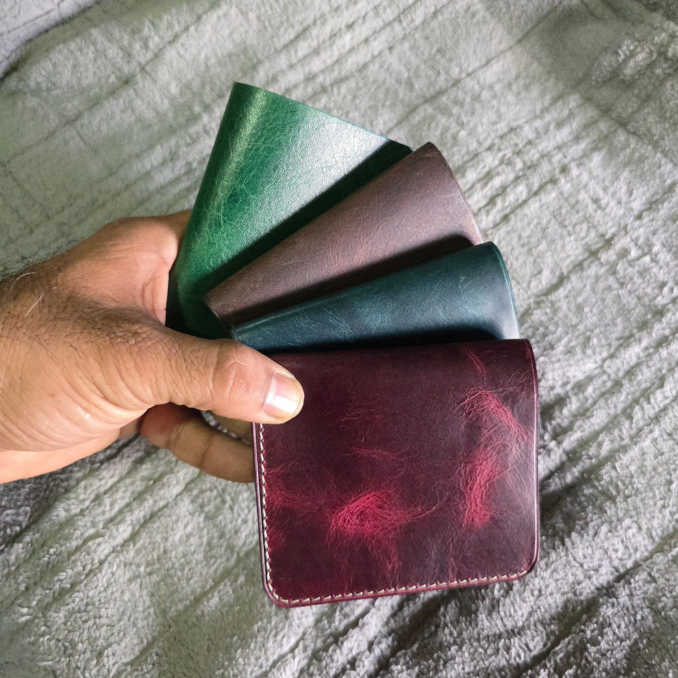 Handmade leather card wallet - Ox blood red - Indianleathercraft