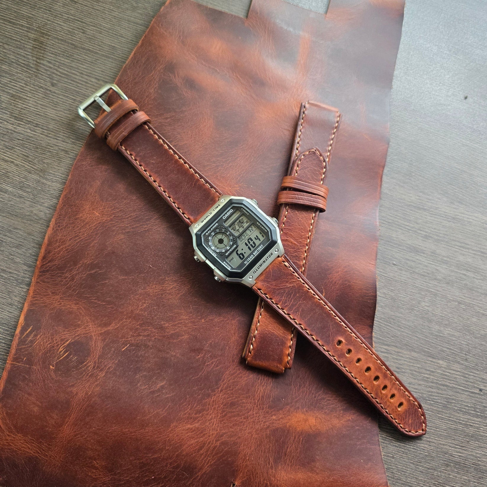Handmade Casio AE1200 royale watch strap - Indianleathercraft
