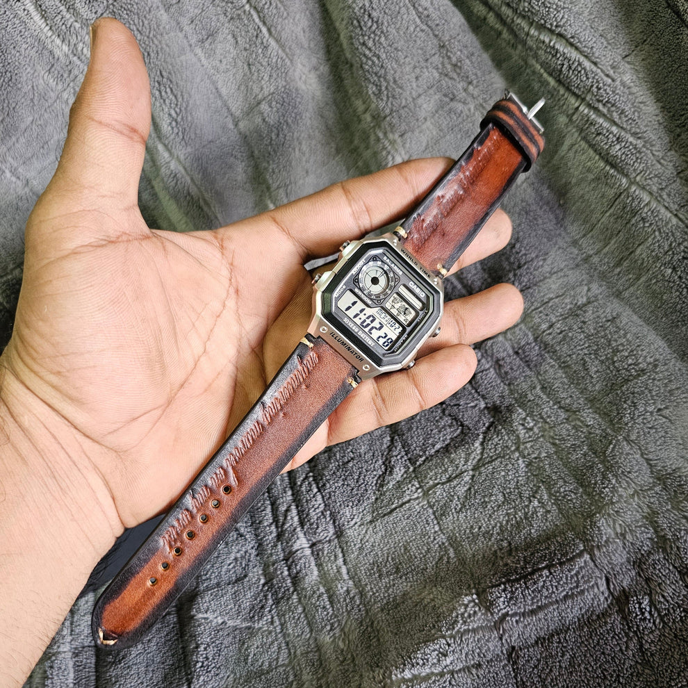 Handmade Casio AE1200 royale watch strap - Indianleathercraft