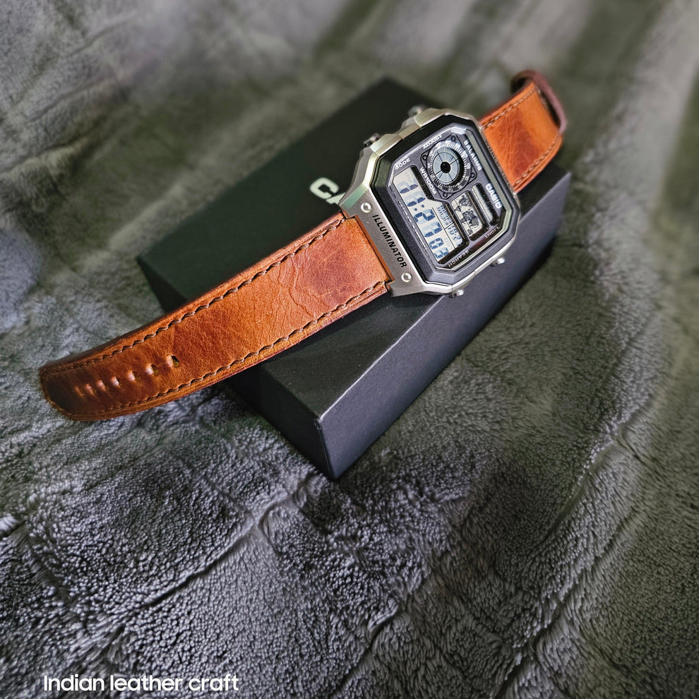 Handmade casio watch strap - Indianleathercraft