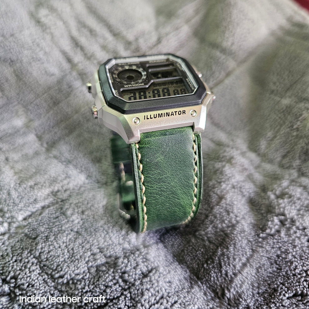 Handmade Casio AE1200 royale watch strap - Indianleathercraft