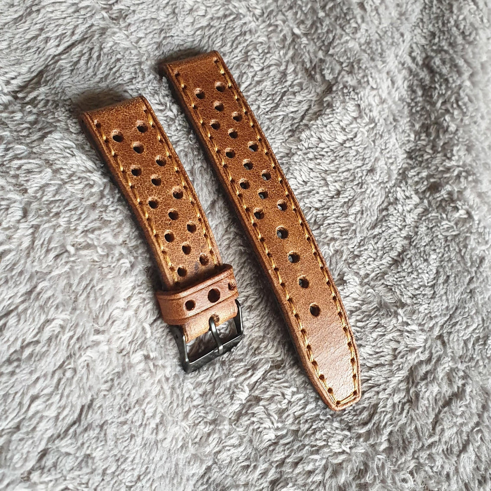 Handmade brown leather rally strap - 20mm - Indianleathercraft