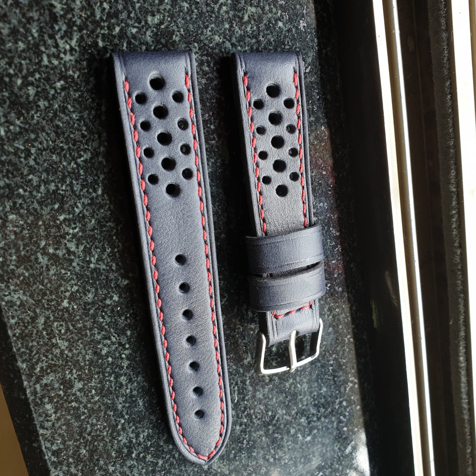 Handmade blue leather rally strap for watch - 22mm / Blue ...