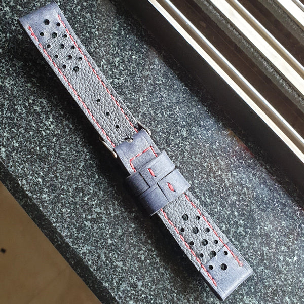 Handmade blue leather rally strap for watch - 22mm / Blue ...