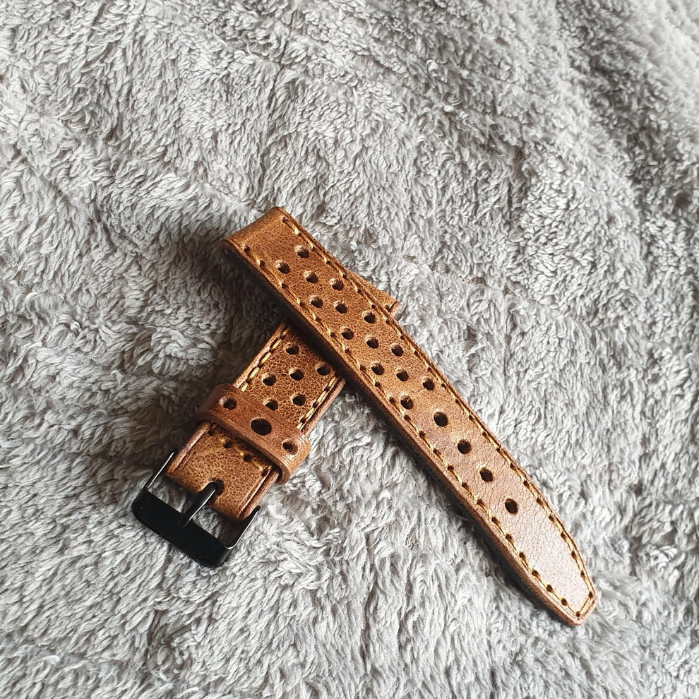 Handmade brown leather rally strap - 20mm - Indianleathercraft