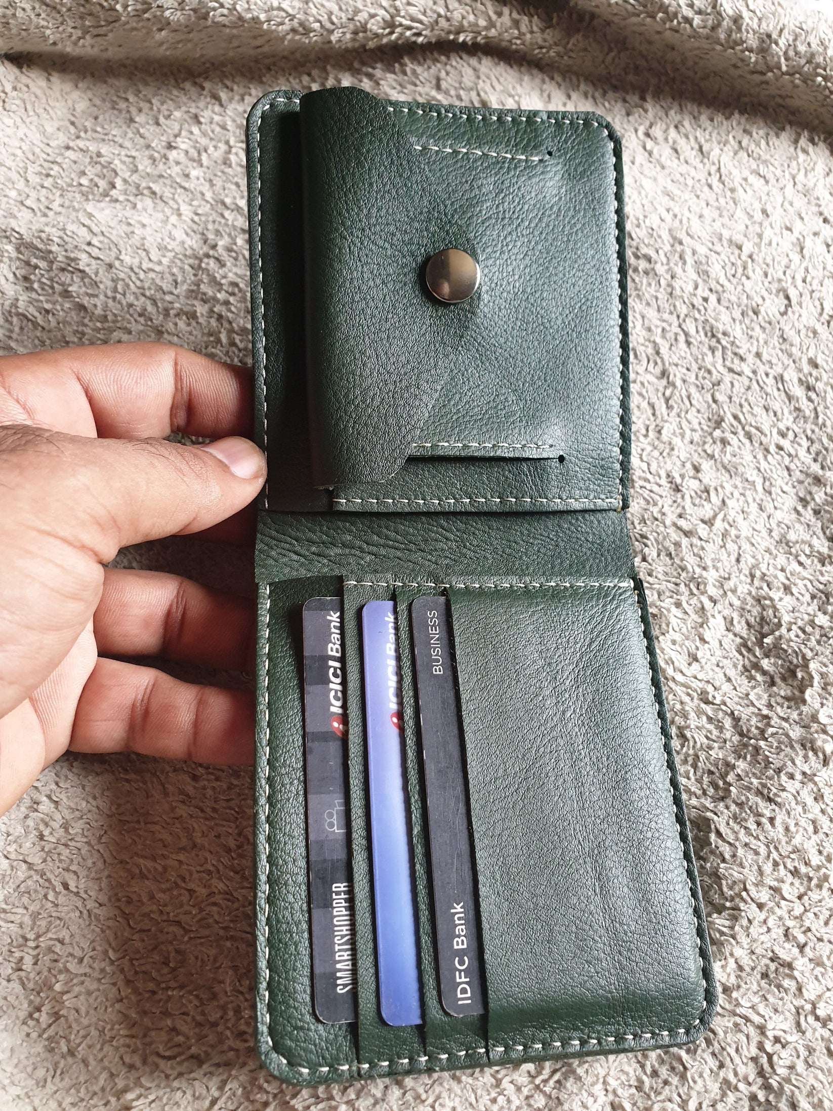 Handmade green leather wallet - Indianleathercraft