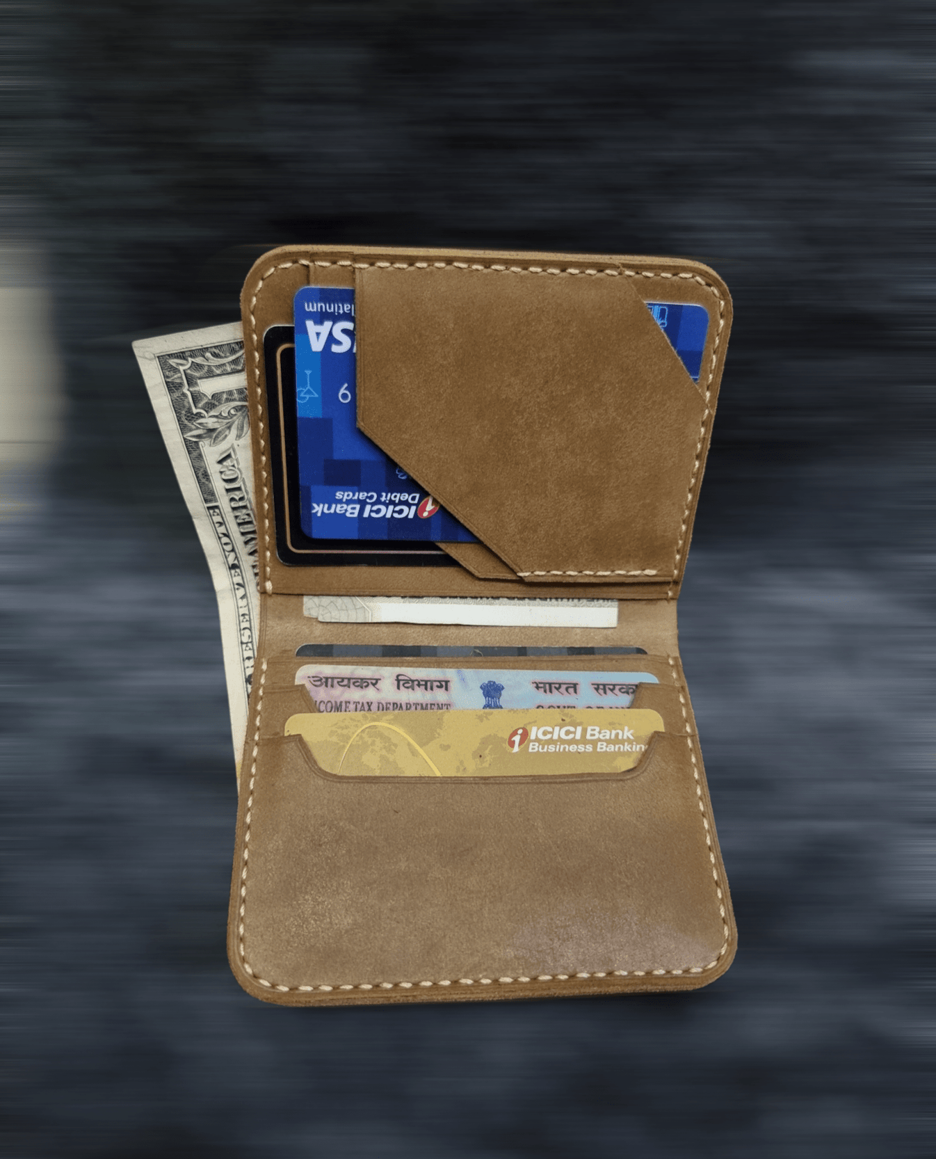 Handmade leather card wallet - Cherry red - Indianleathercraft